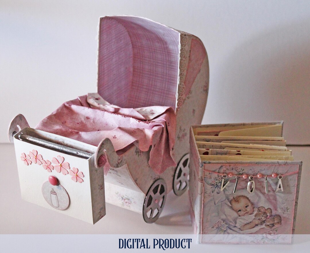 3D Pram & Mini Scrapbook Album Cutting Files: SVG, EPS, DXF Silhouette ...