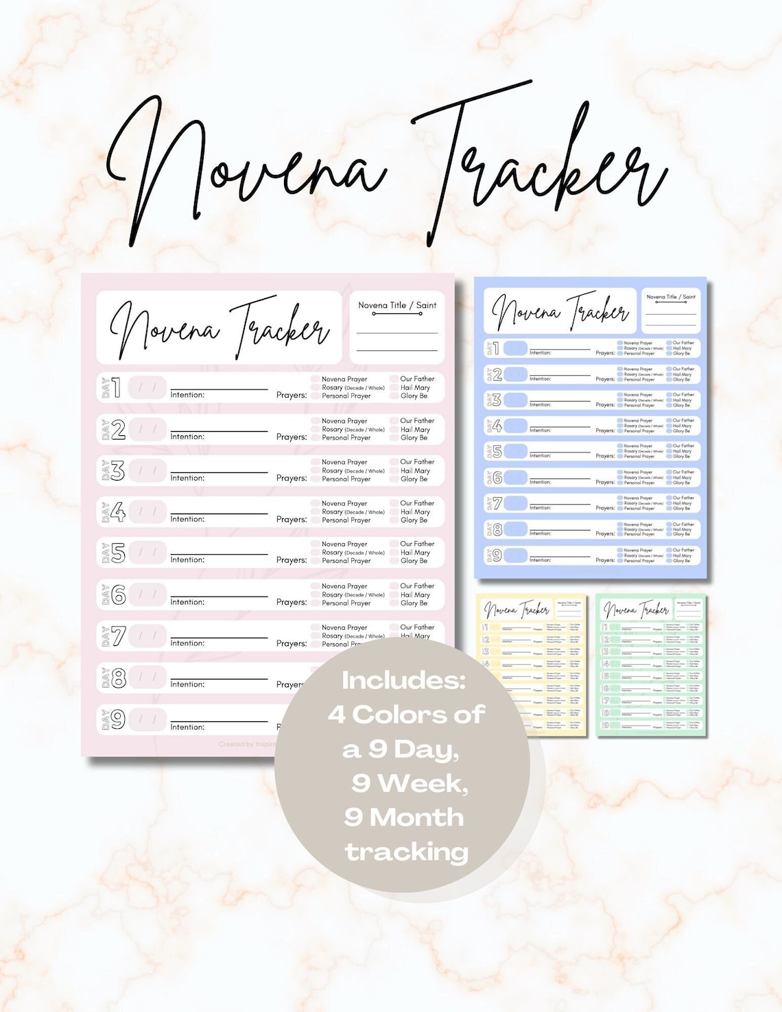 Printable Novena Tracker | Instant Digital Download | Day, Week, Month ...