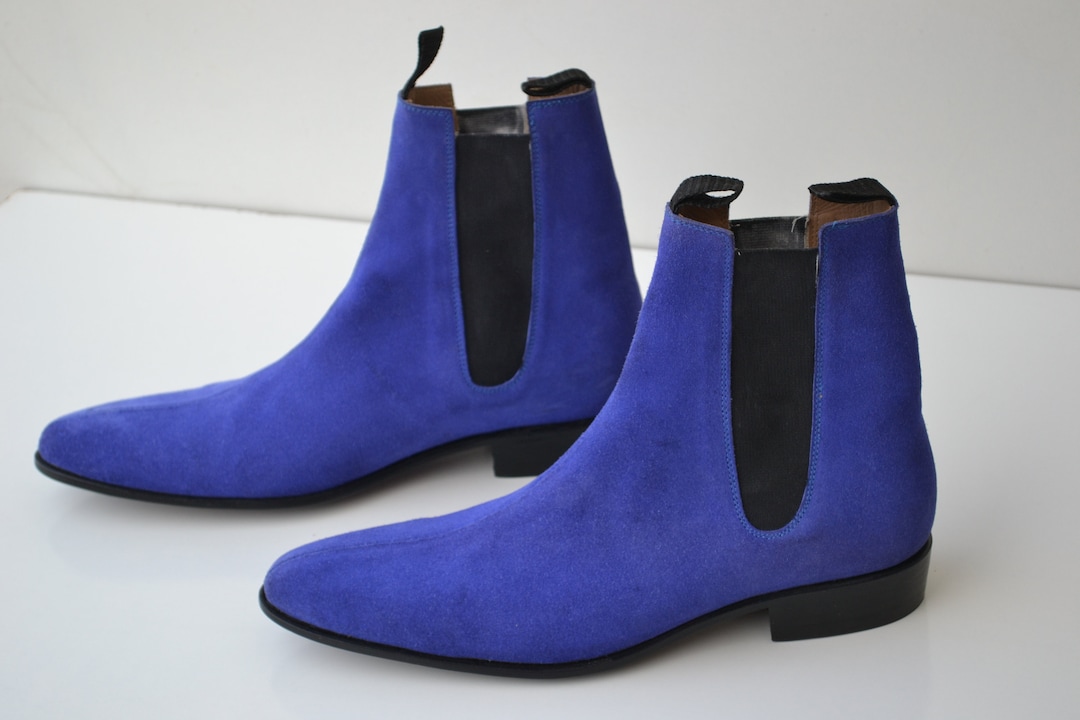 Bespoke Men's Handmade Blue Color "good Year Welted" Genuine Suede ...