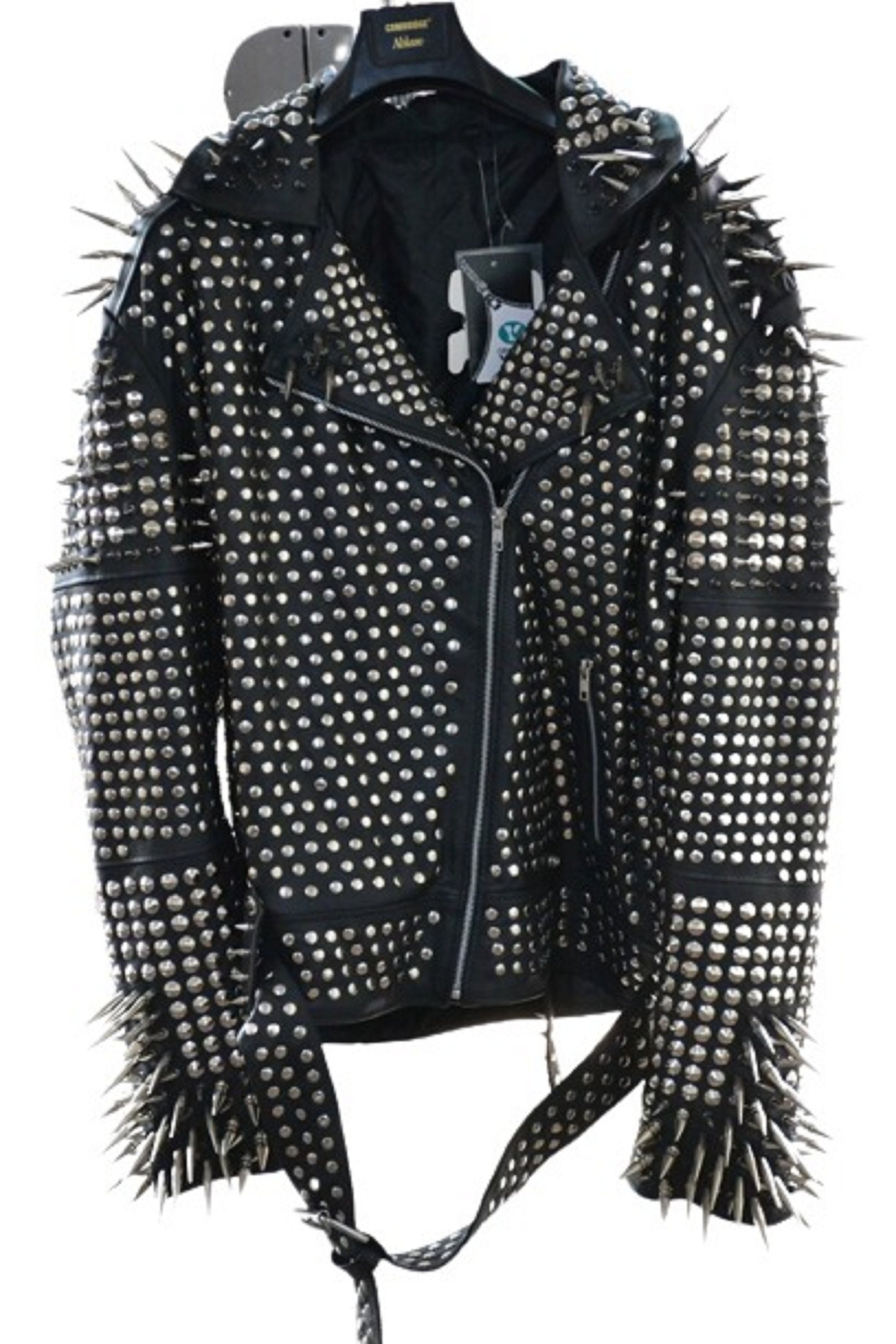 Men's Spiked Studded Cowhide Leather Punk Biker Jacket - Etsy
