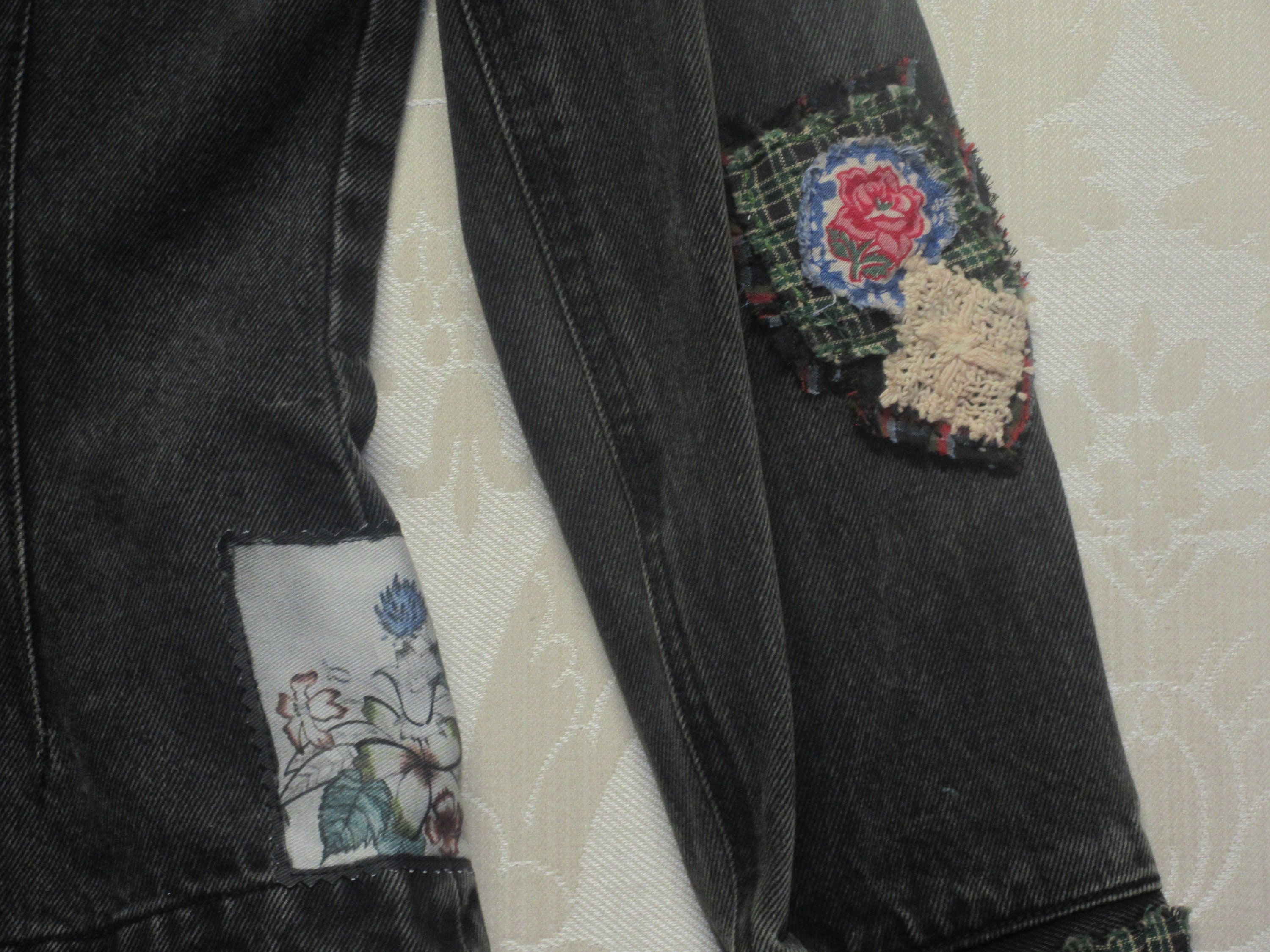 Vintage Upcycled Recycled Black Denim Guess Jean Jacket With Patches ...