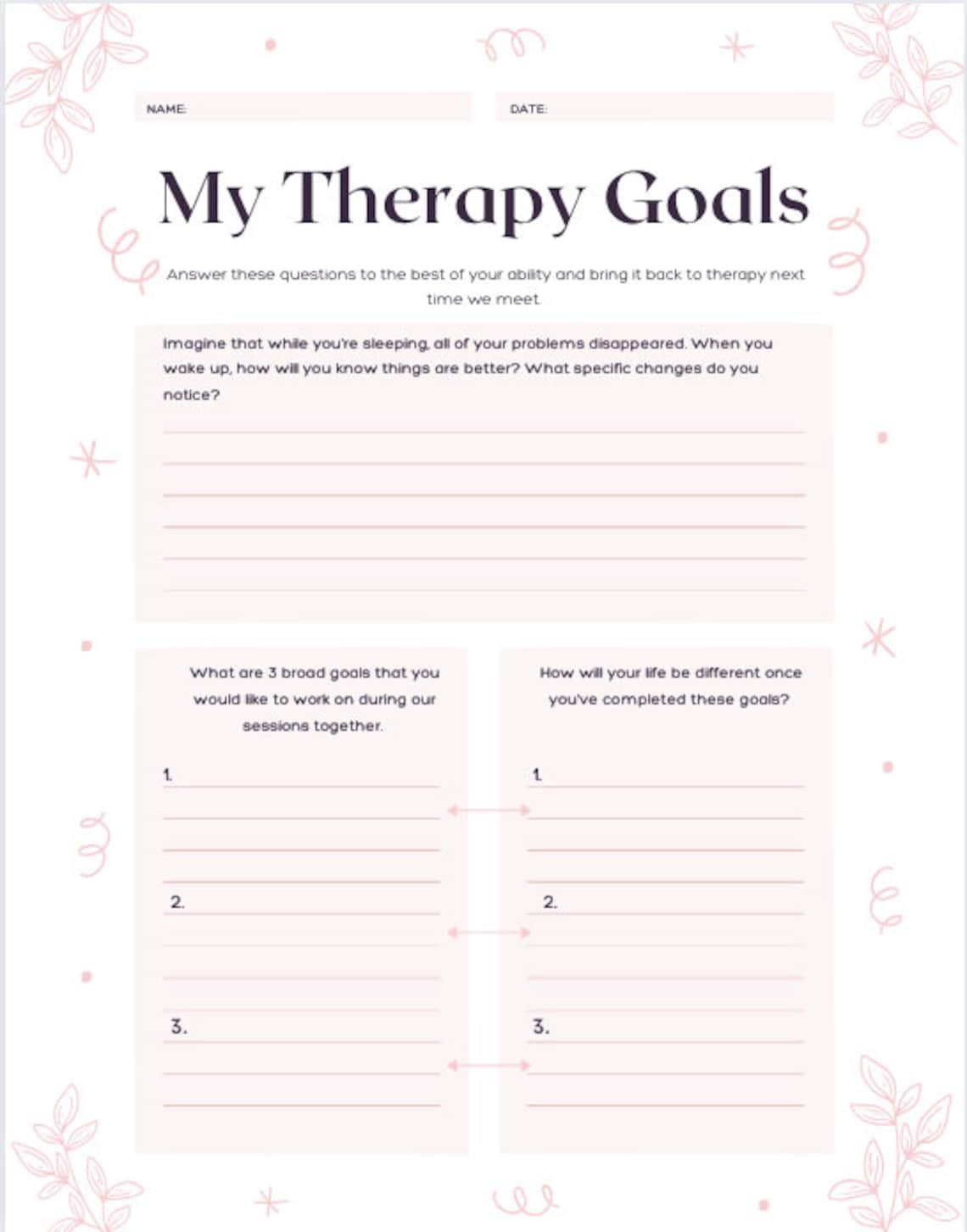 Therapy Goals Worksheet Editable CANVA TEMPLATE - Etsy
