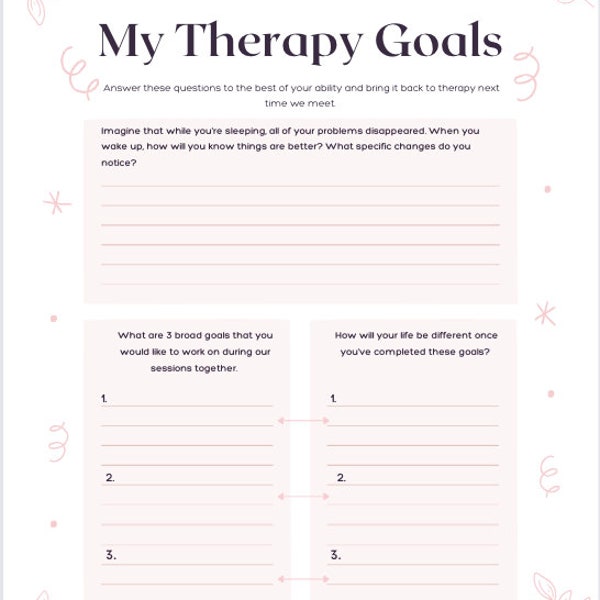 Therapy Goals Worksheet - Etsy