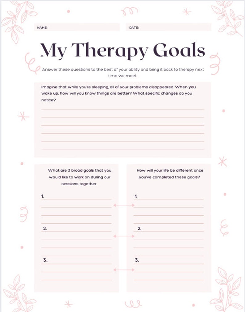 Therapy Goals Worksheet Editable CANVA TEMPLATE - Etsy