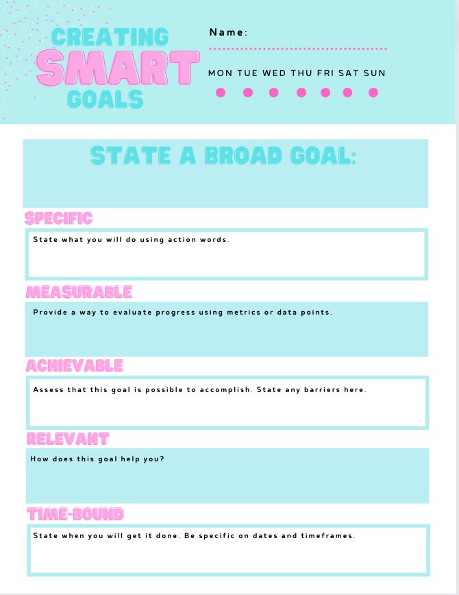 SMART Goals Worksheet TEMPLATE - Etsy