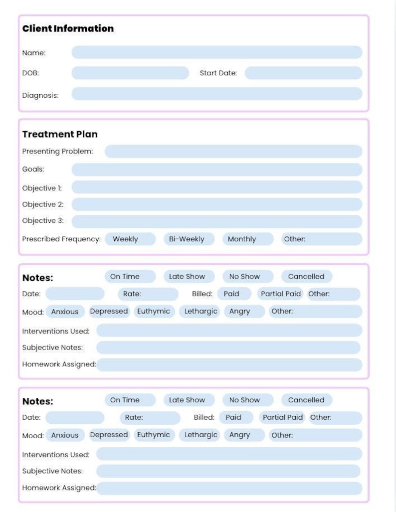 Comprehensive Therapy Session Notes Template PDF - Etsy