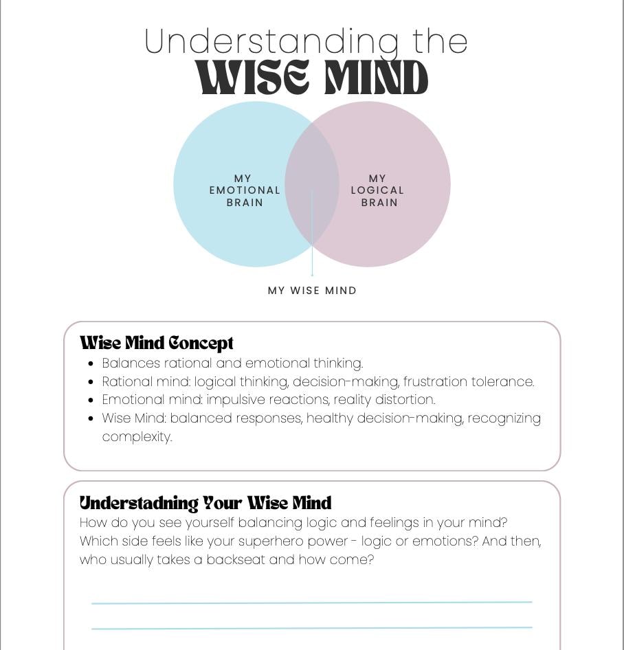 DBT Wise Mind Worksheet PDF - Etsy