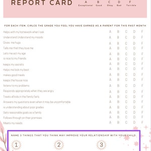 Parent Report Card Template- for Parents and Kids - Etsy
