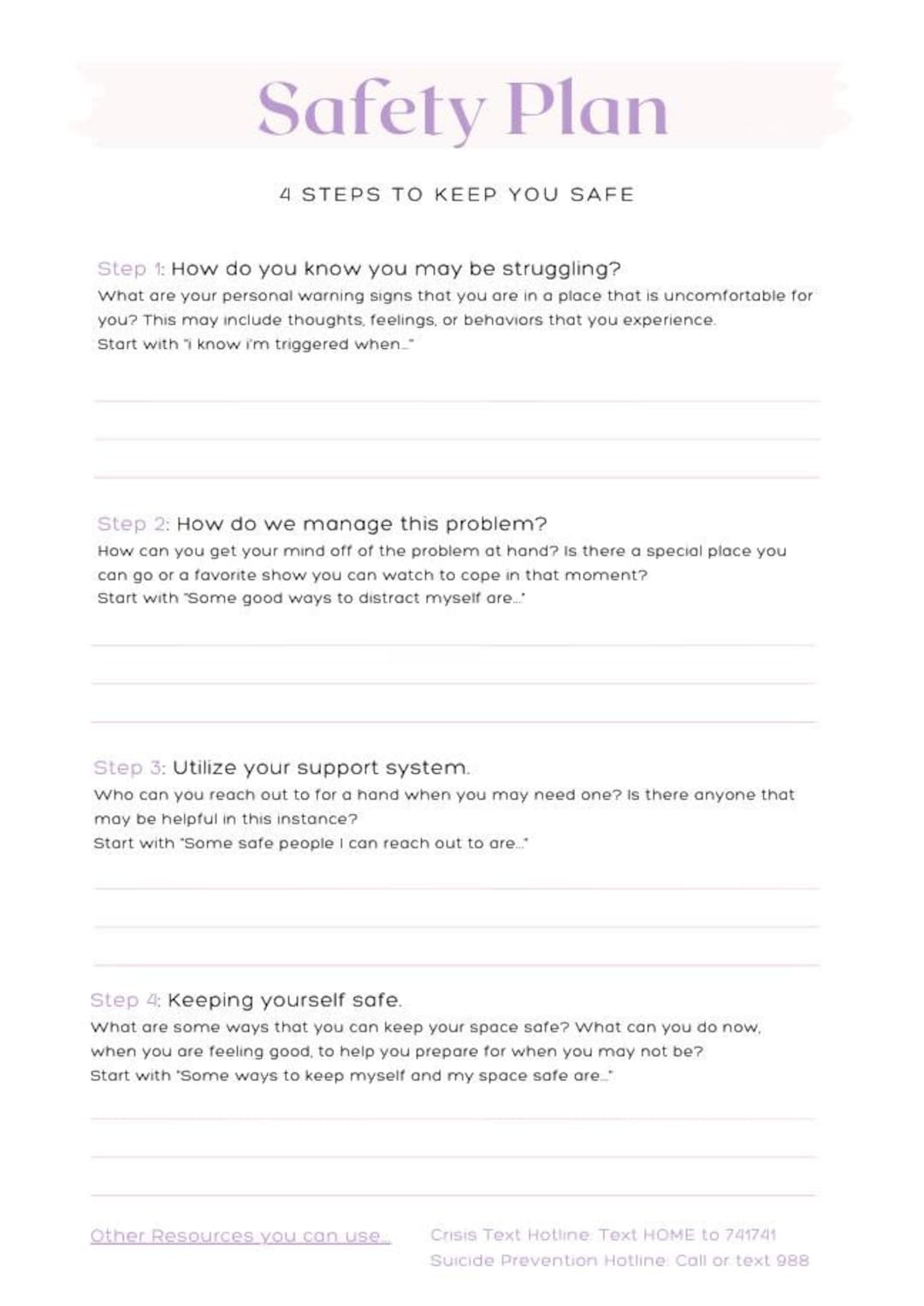 Therapy Safety Plan Editable Canva Template Etsy