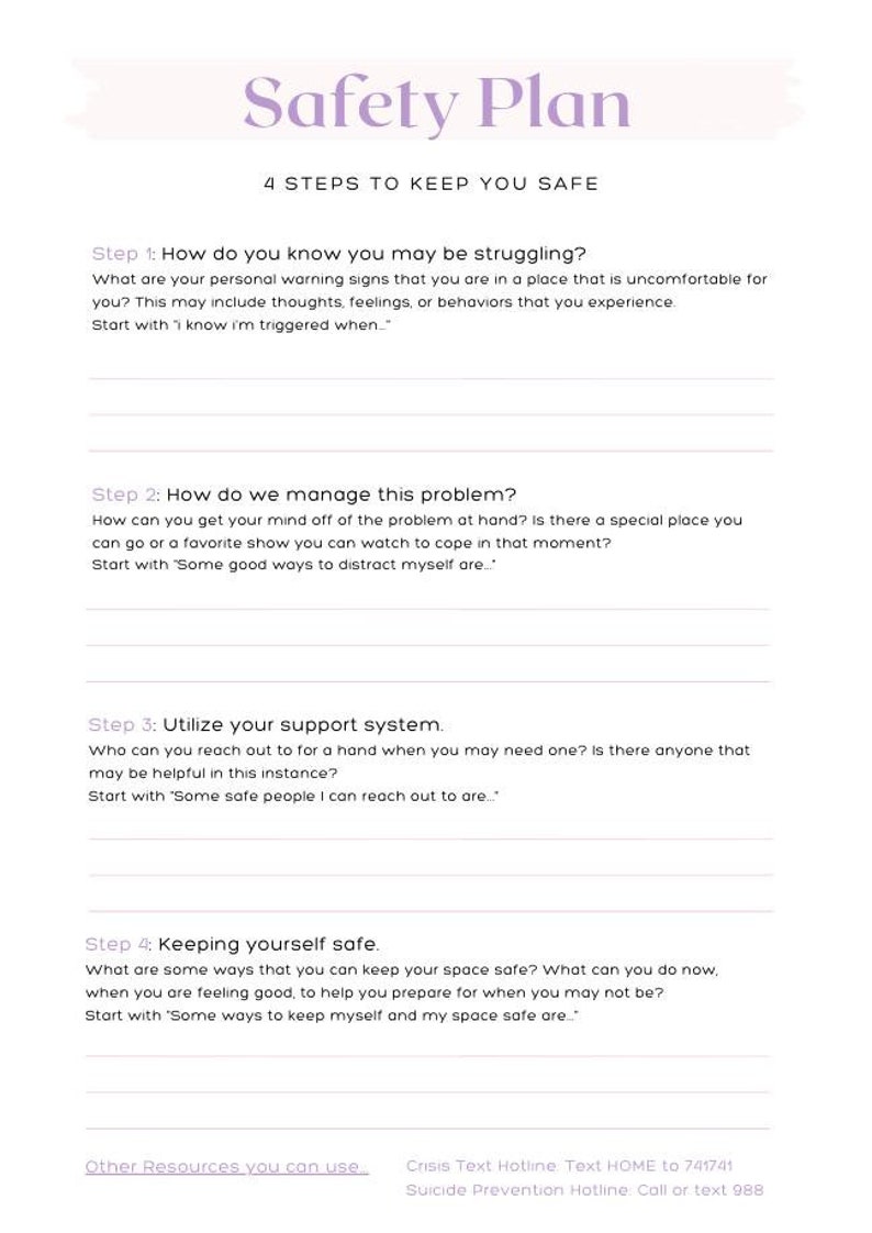 Therapy Safety Plan- EDITABLE CANVA TEMPLATE - Etsy