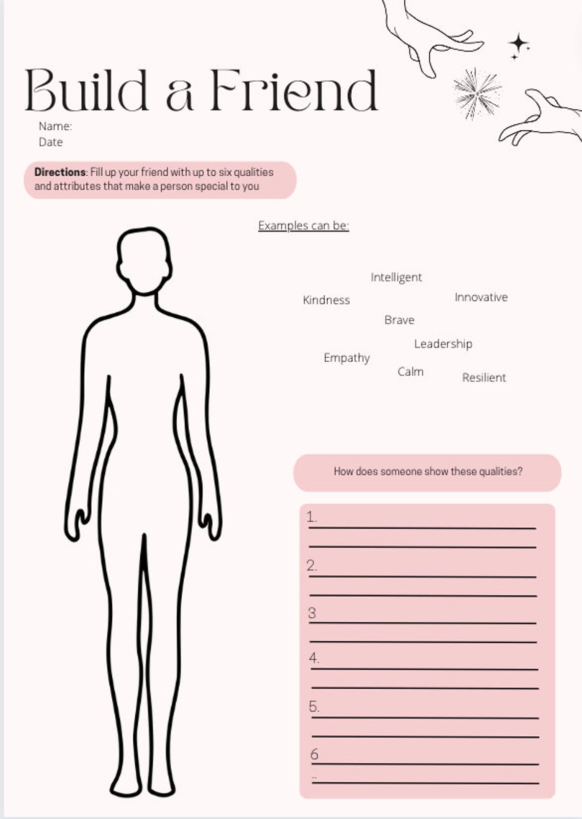 Build a Friend Worksheet TEMPLATE - Etsy