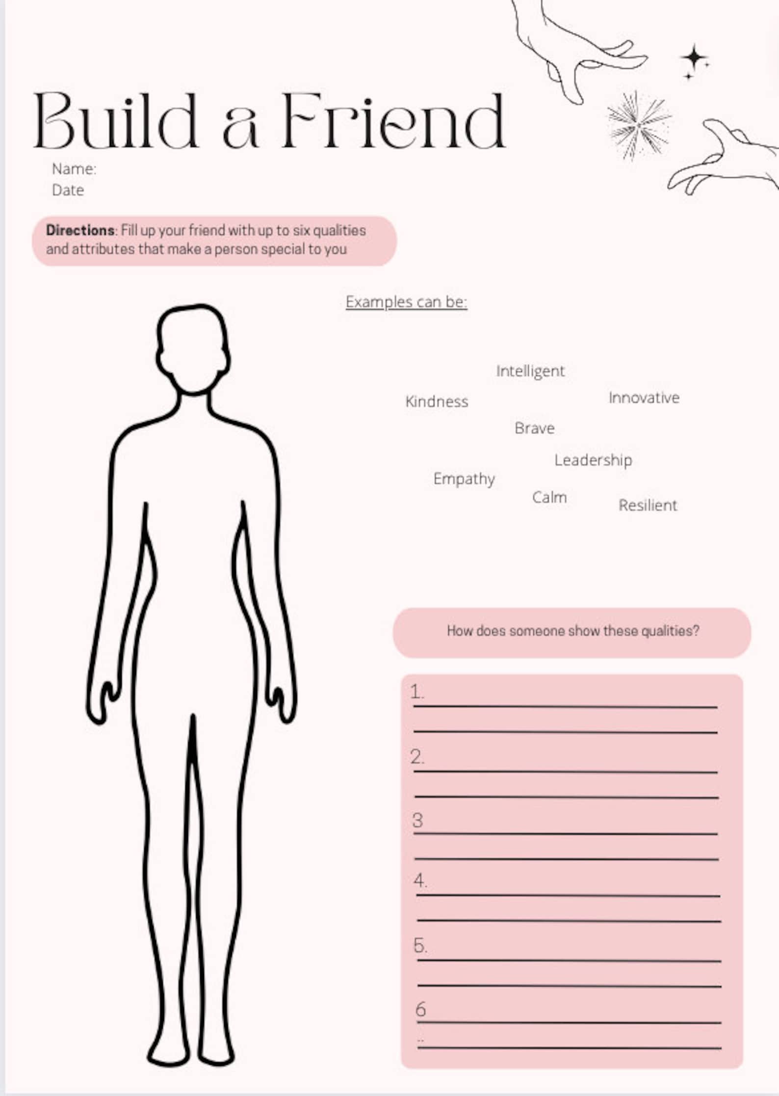 Build a Friend Worksheet TEMPLATE - Etsy