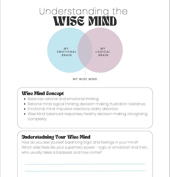 Wise Mind Worksheet Wise Mind Worksheet For Kids – Mental Health