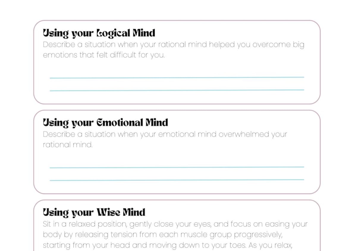 DBT Wise Mind Worksheet TEMPLATE - Etsy