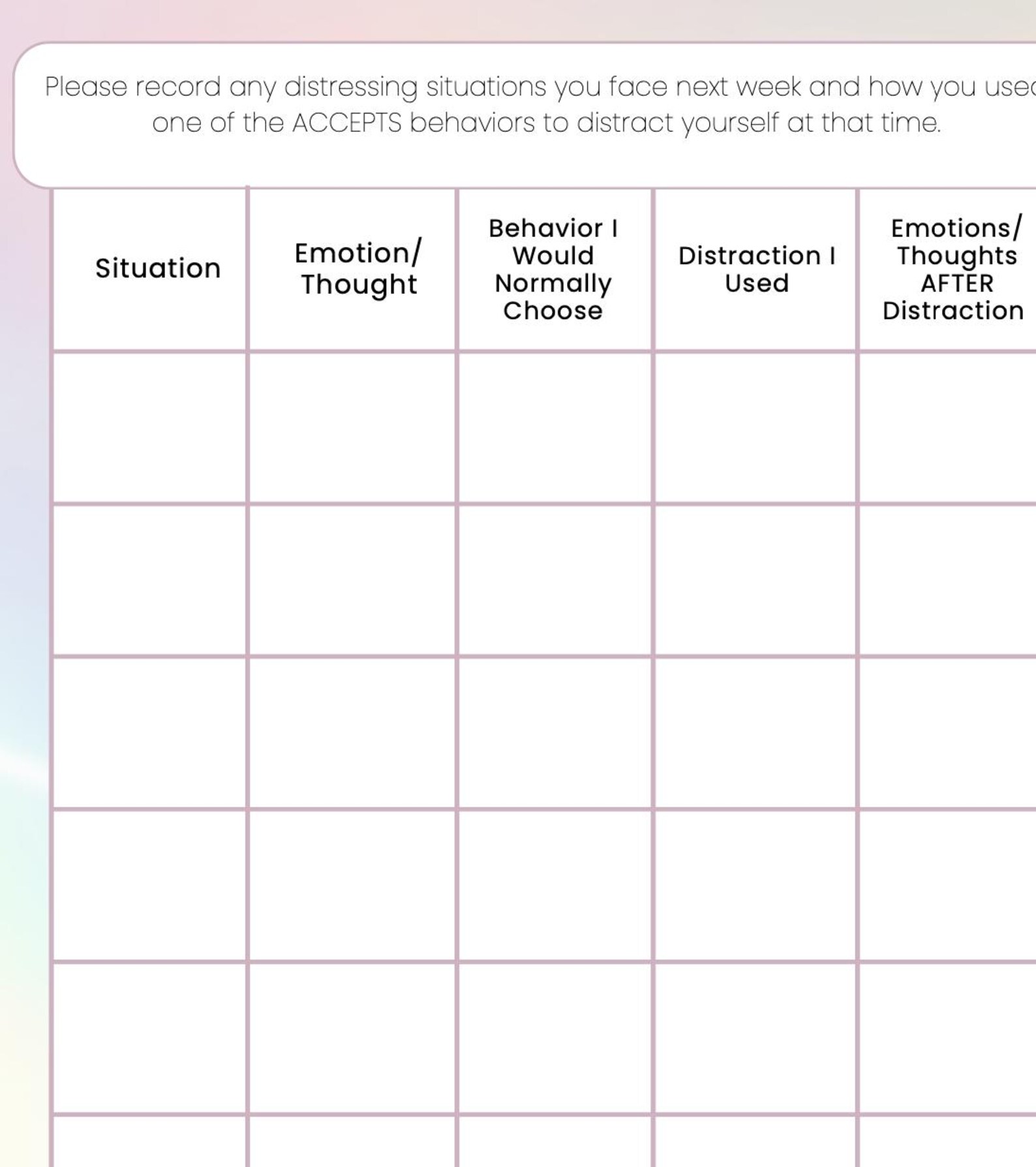 ACCEPTS DBT Worksheet- Completed PDF - Etsy