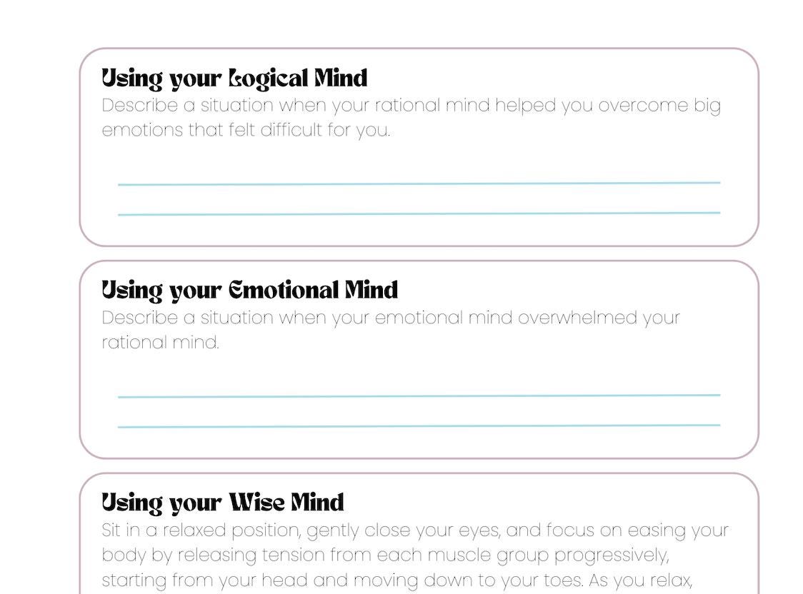 DBT Wise Mind Worksheet PDF - Etsy