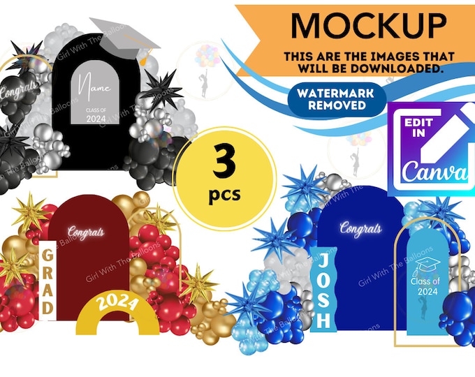 EDITABLE IN CANVA 2025 Graduation, Congrats Grad Backdrop and Balloon ...