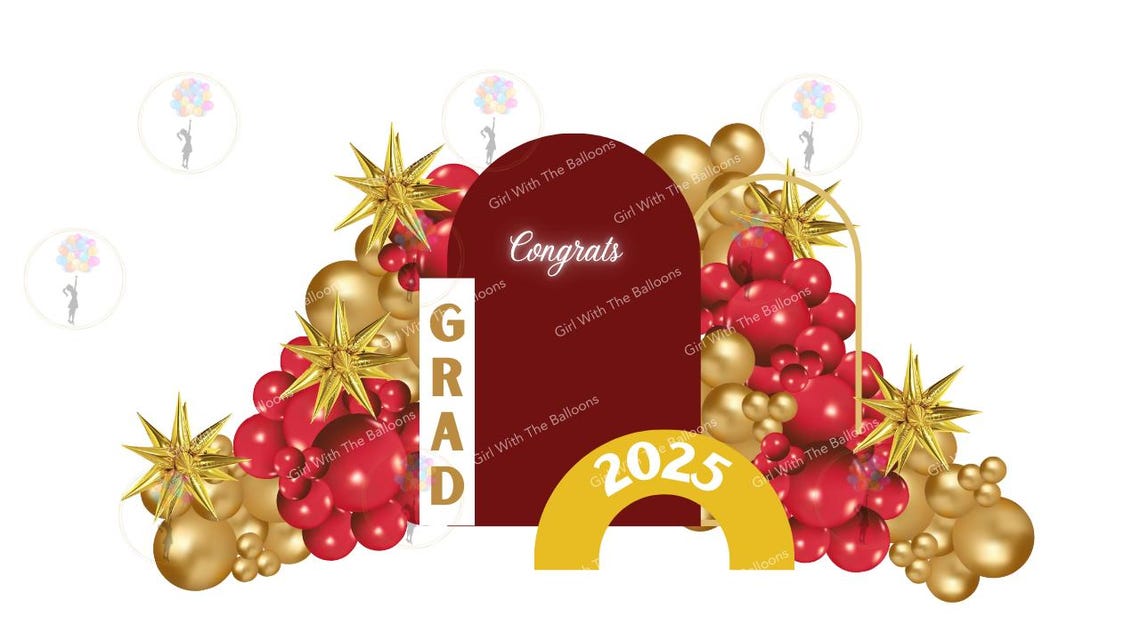 EDITABLE IN CANVA 2025 Graduation, Congrats Grad Backdrop and Balloon ...