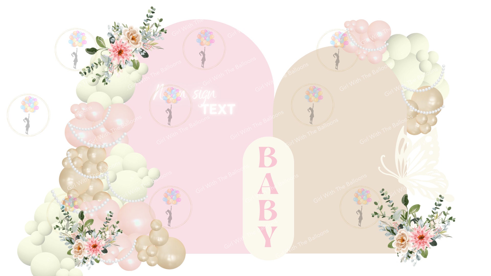 EDITABLE IN CANVA Pastel Butterflies Flowers, Backdrop and Balloon ...