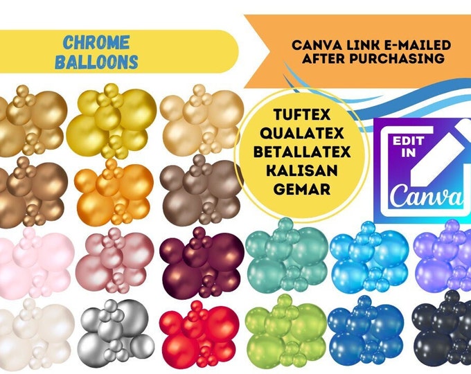 EDITABLE IN CANVA Chrome Balloon Clusters for Balloon Artists, Balloons ...