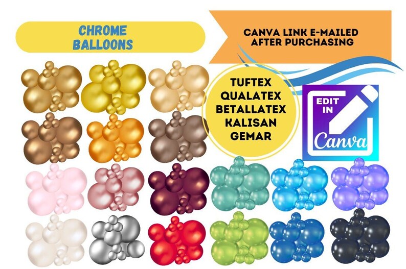 EDITABLE IN CANVA Chrome Balloon Clusters for Balloon Artists, Balloons ... EDITABLE IN CANVA Chrome Balloon Clusters for Balloon Artists, Balloons ...