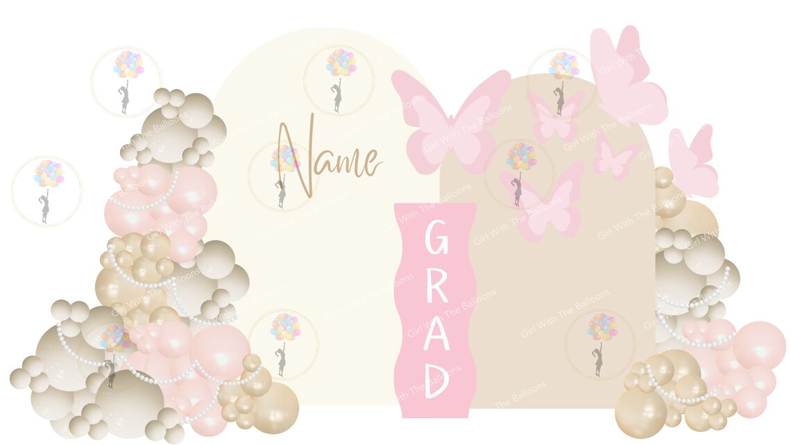 EDITABLE IN CANVA Pastel Butterflies Flowers, Backdrop and Balloon ...