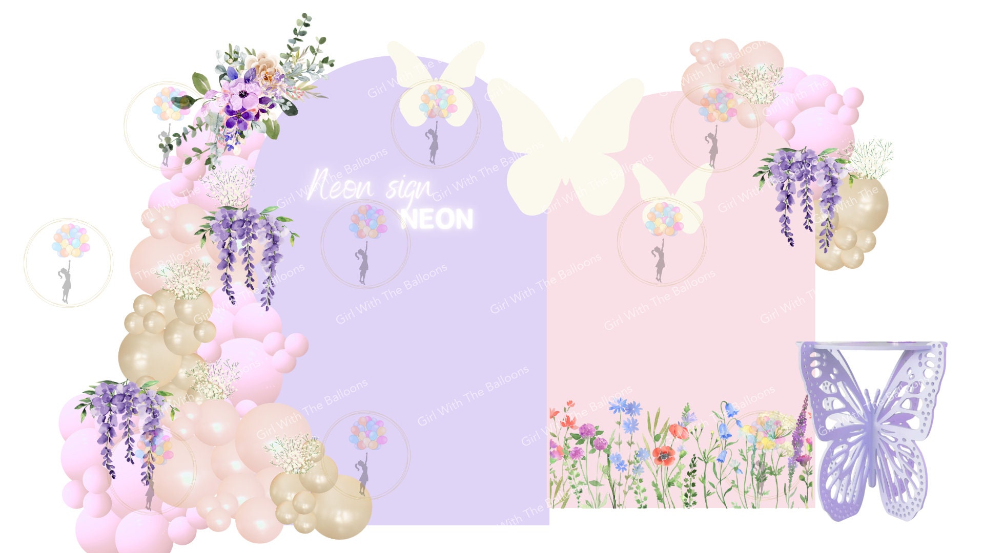 EDITABLE IN CANVA Pastel Butterflies Flowers, Backdrop and Balloon ...