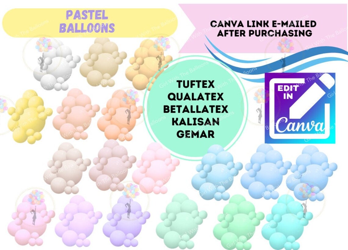 EDITABLE IN CANVA Pastel Balloon Clusters for Balloon Artists, Balloons, Balloon Arch Template ...