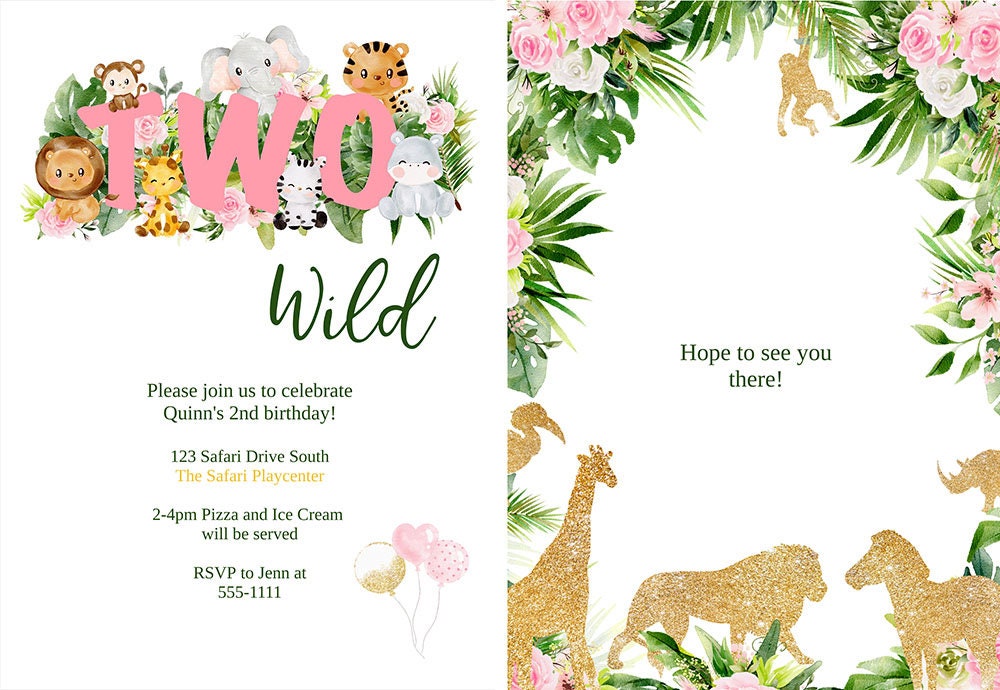 Editable Safari TWO WILD Birthday Invitation Template Bundle - Etsy