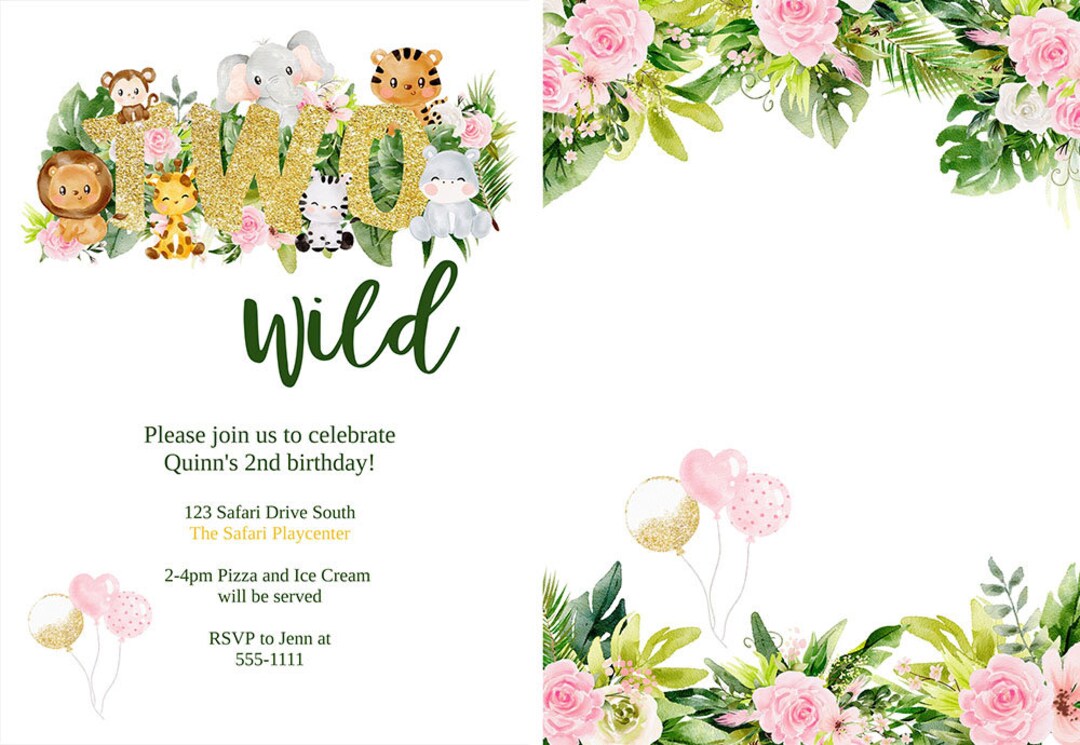 Editable Safari TWO WILD Birthday Invitation Template Bundle - Etsy