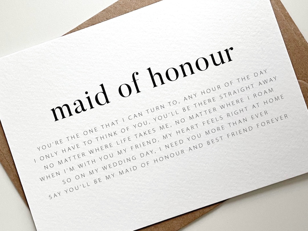 Maid of Honour Proposal Card, Will You Be My Maid of Honour, Maid of ...