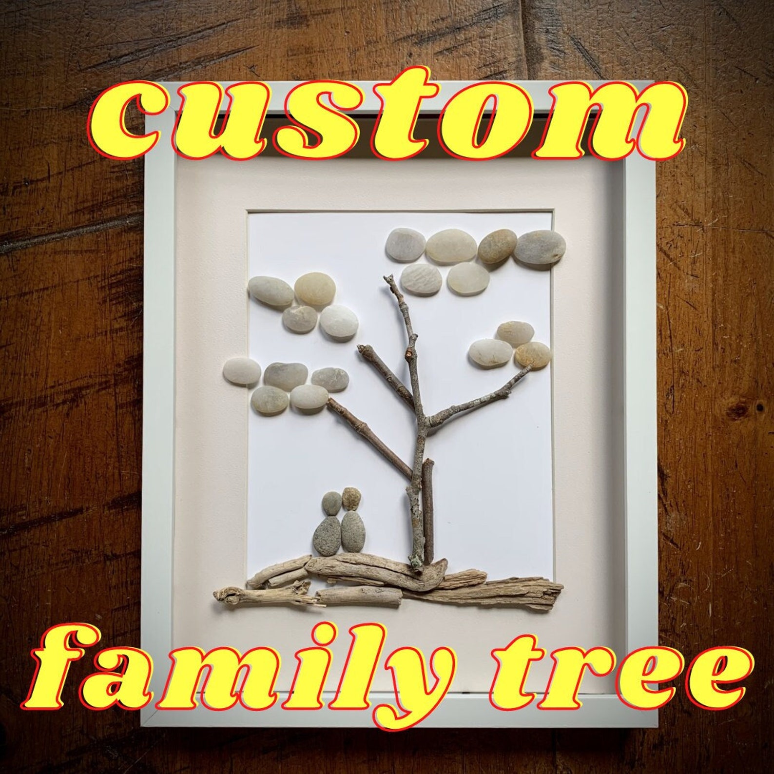Custom Pebble Art Family Tree | Unique Stone Portrait - Etsy