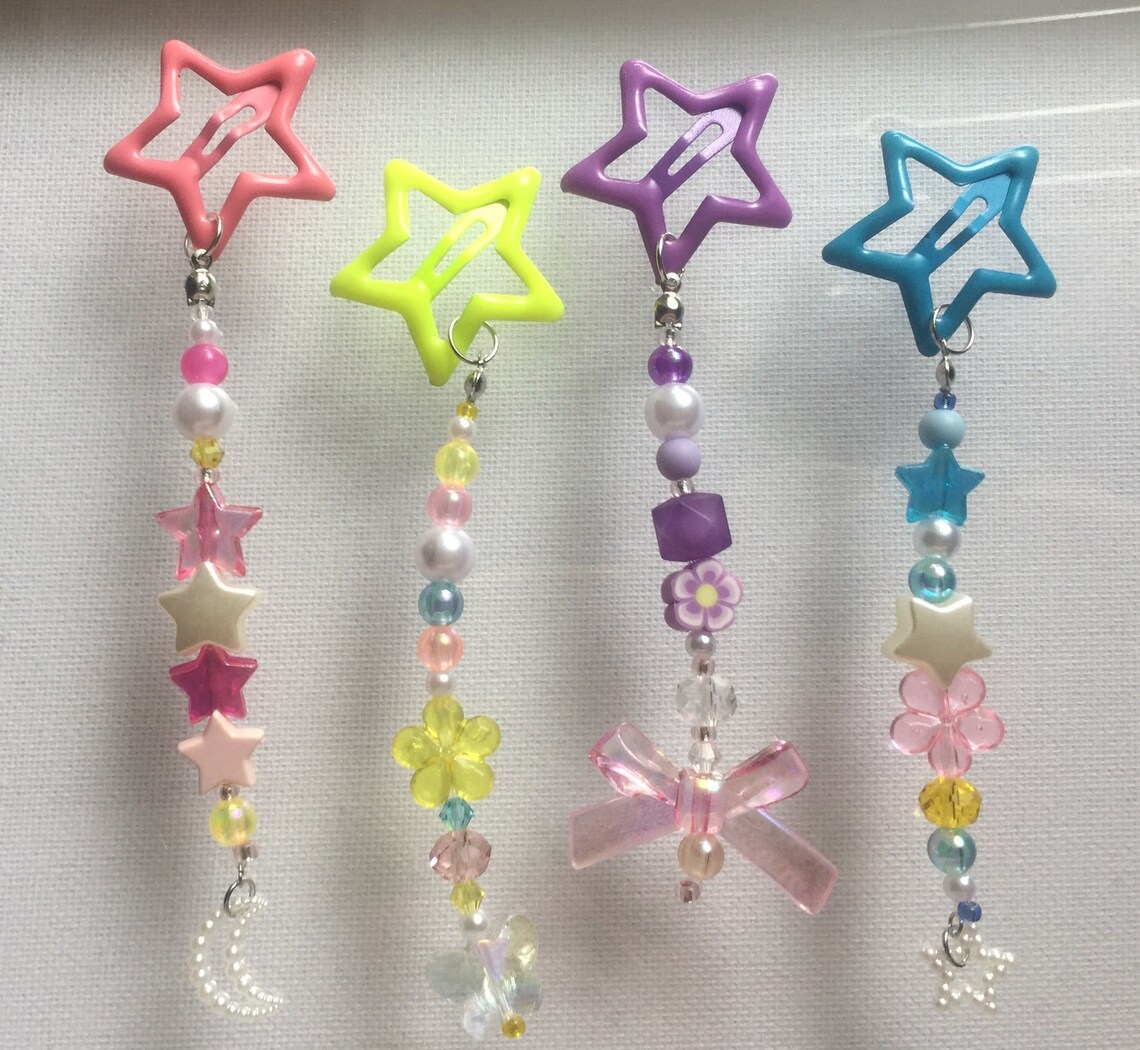 Star Hair Clips / Beaded Star Hair Clips / Star Fairycore - Etsy