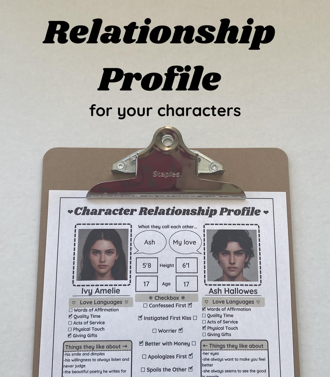 Relationship Profile Digital or Printable Character - Etsy