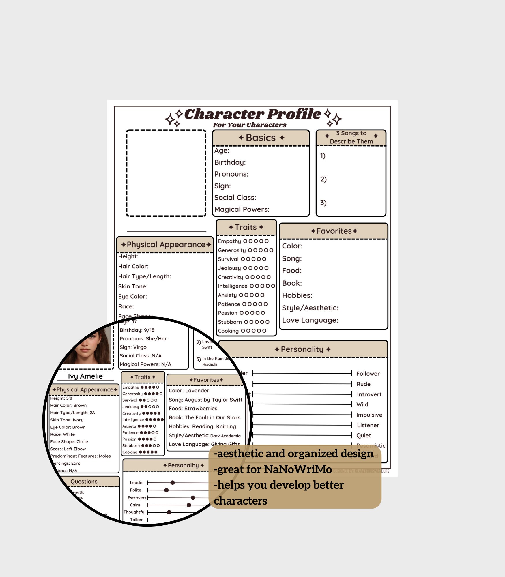 Character Profile Digital or Printable Original Character - Etsy