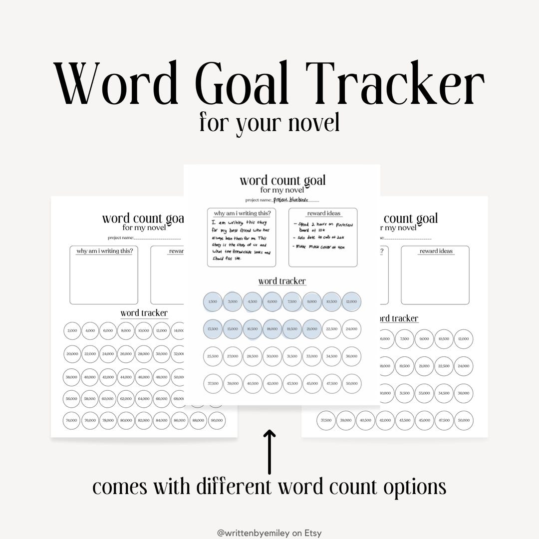 Word Goal Tracker || Templates for Writers || Novel Word Tracker ...