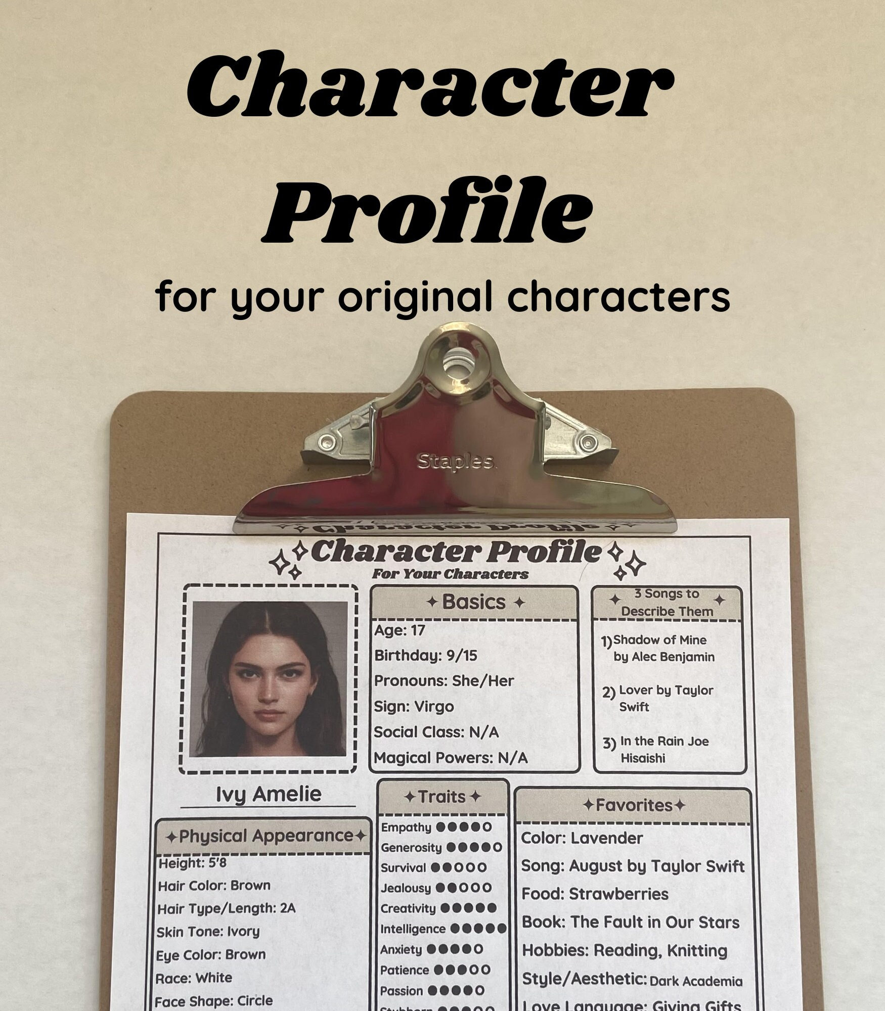 Character Profile Digital or Printable Original Character - Etsy