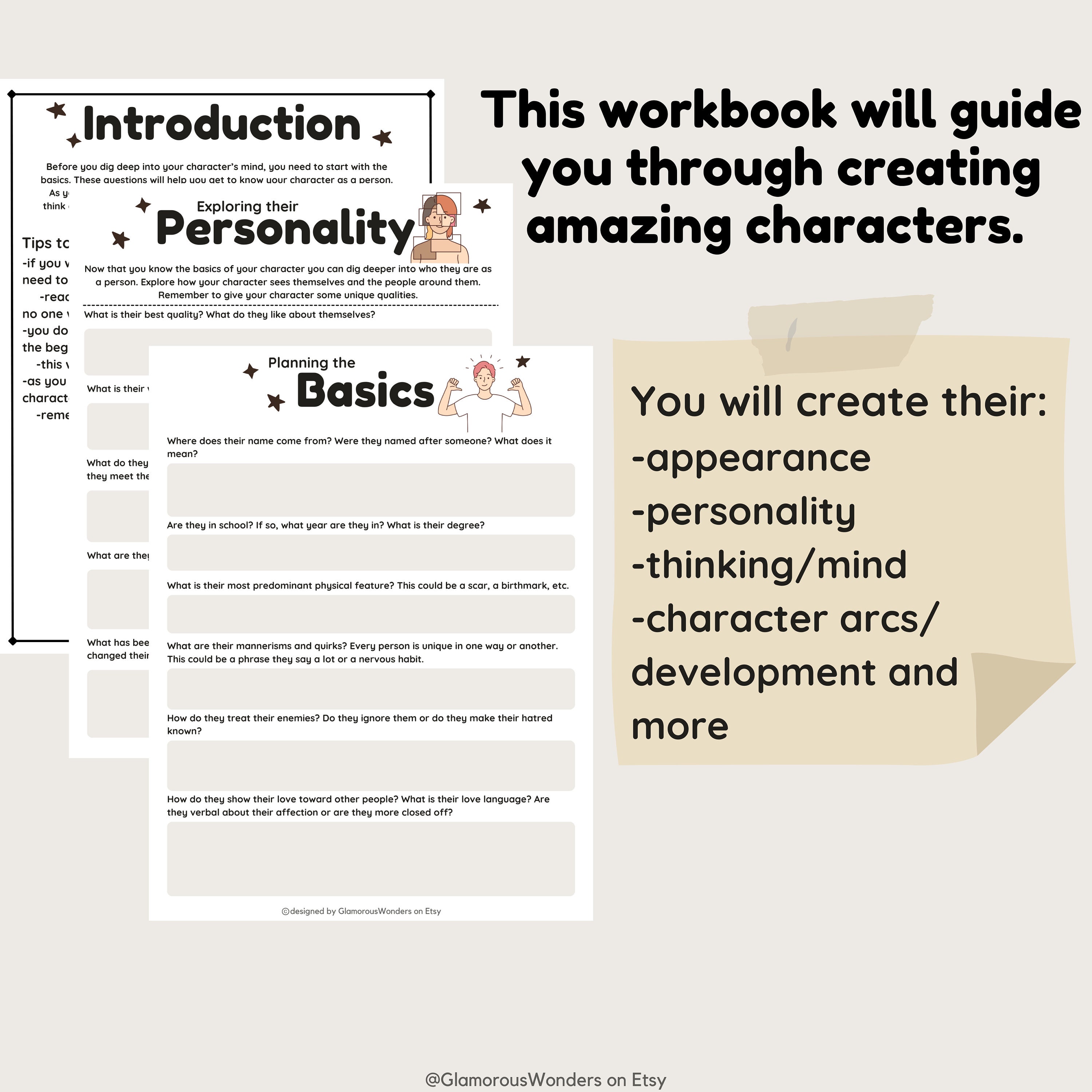 Character Workbook for Writers Template for Writers - Etsy