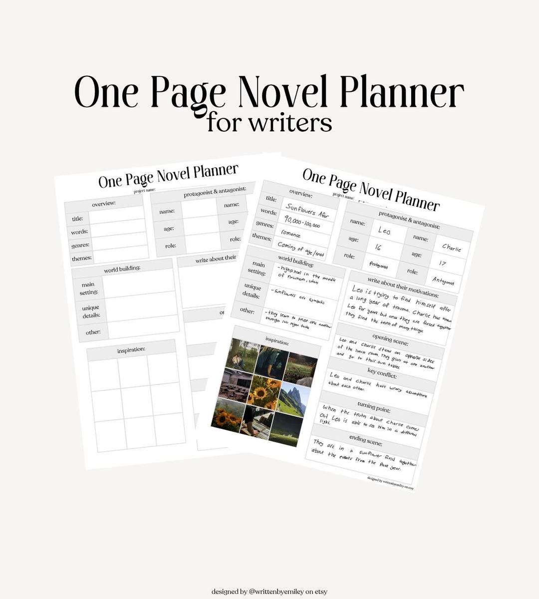 One Page Novel Planner Template || Book Outline Template || Nanowrimo ...