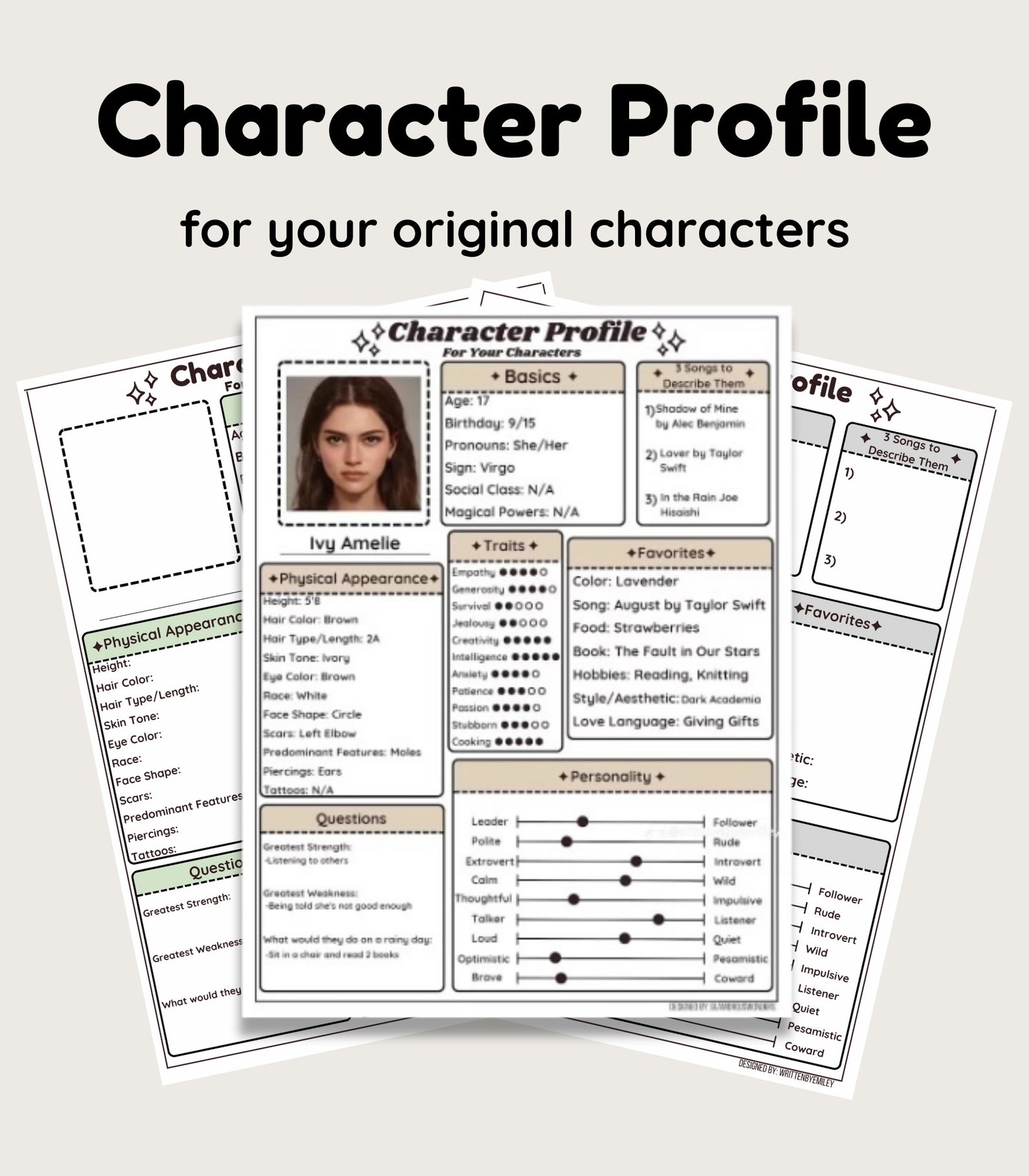 Character Profile || Digital or Printable Original Character Profile ...