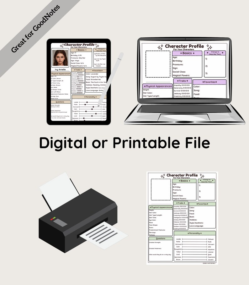 Character Profile || Digital or Printable Original Character Profile ...