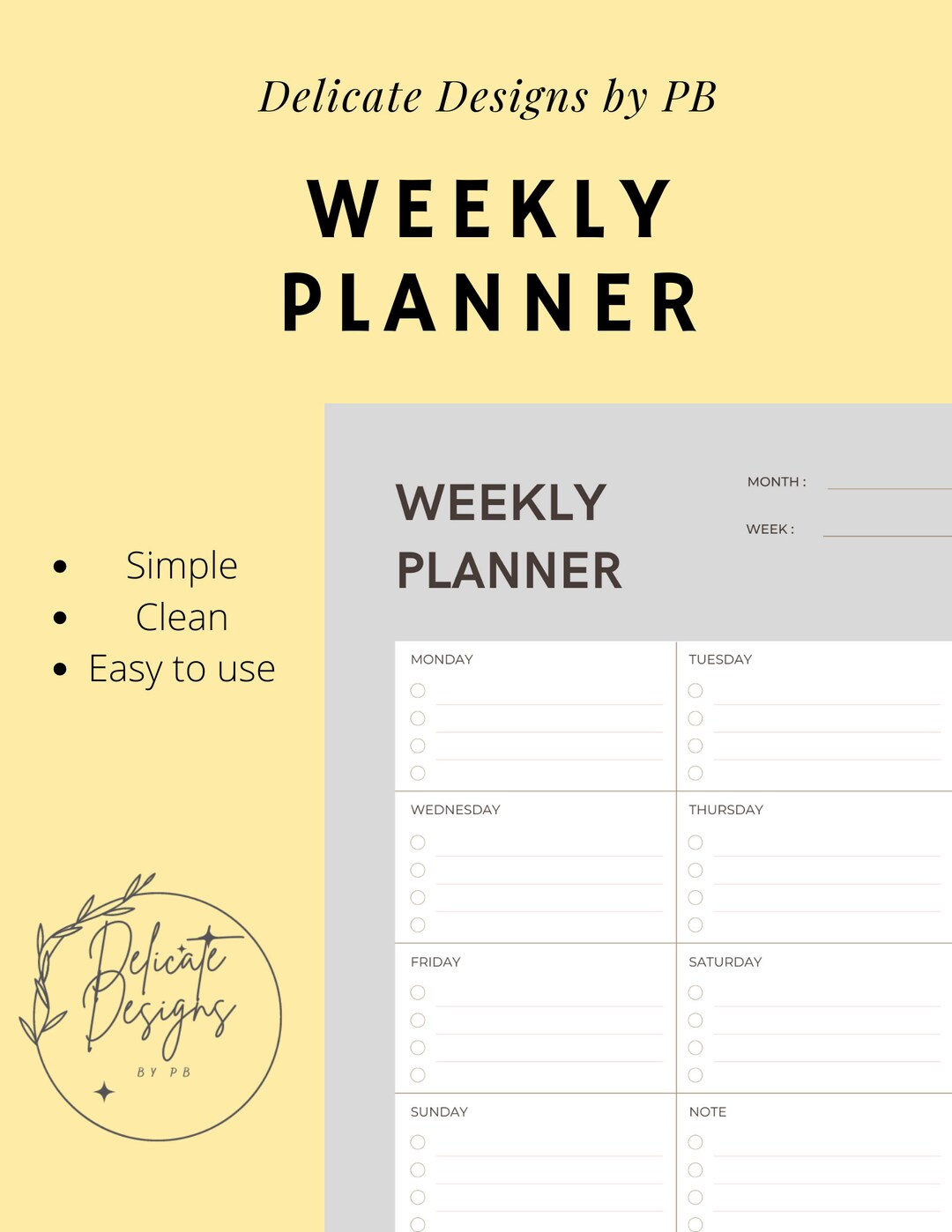 Simple Weekly Digital or Printable Planner - Etsy