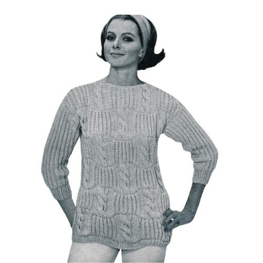 Vintage 70s Knitting Pattern for Ladies, Block Design Knit Sweater ...