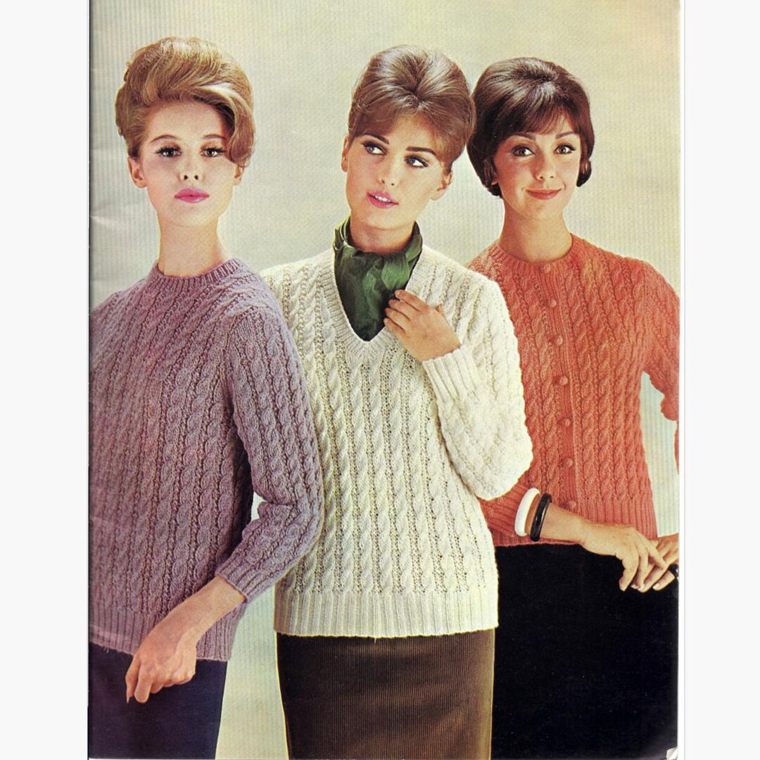 Vintage 70s Knitting Pattern for Ladies 3 Knit Sweater Patterns Cable ...