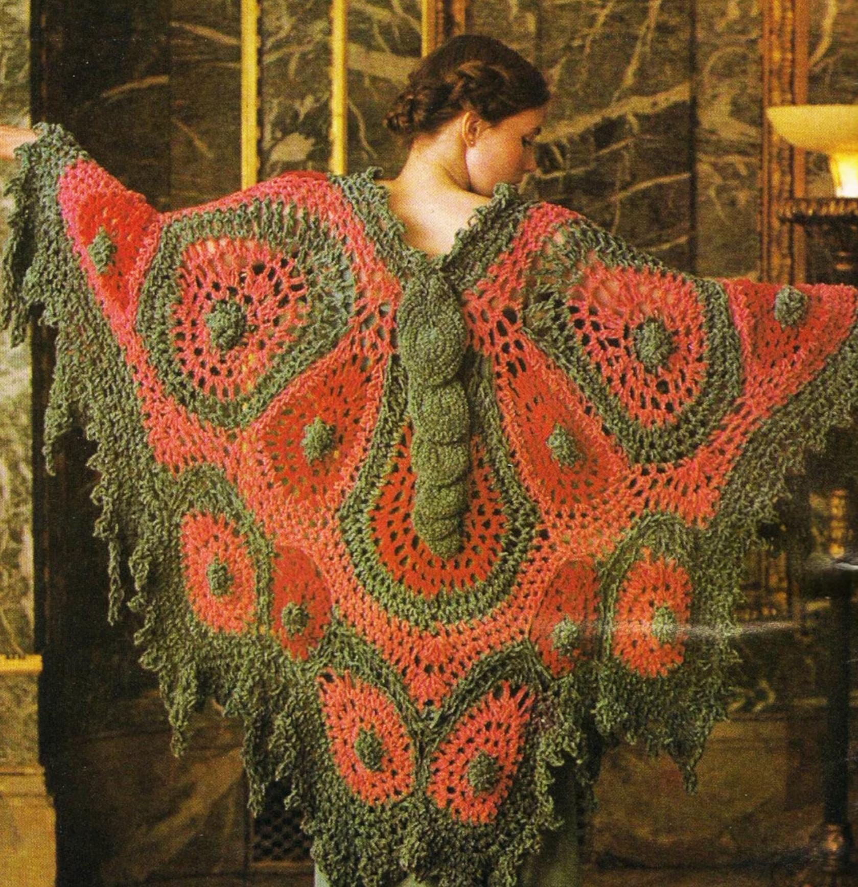 Vintage 70s Crochet Butterfly Shawl Bohemian Moth Shawl PDF Pattern ...