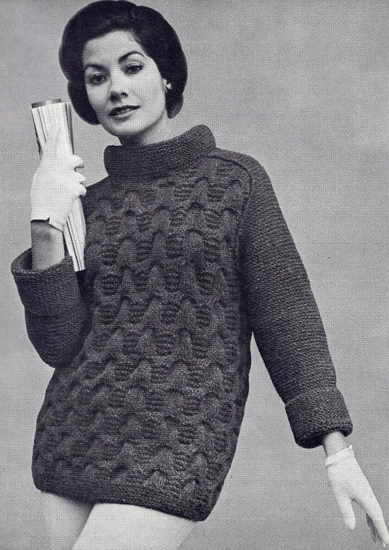 Vintage 70s Knitting Pattern for Ladies, Squiggle Design Knit Sweater ...