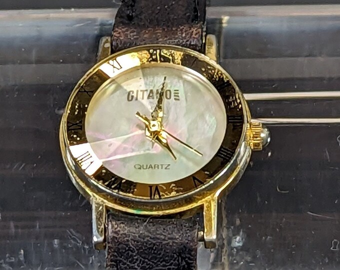 Vintage Gold-toned Gitano Women's Wrist Watch Genuine Calfskin Band ...