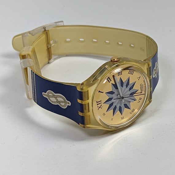 Vintage Nautical Blue Gold Swatch Wrist Watch Unisex … - Gem