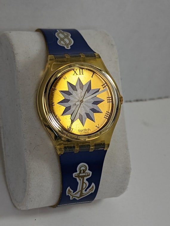 Vintage Nautical Blue Gold Swatch Wrist Watch Unisex … - Gem