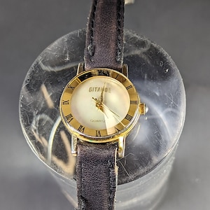Vintage Gold-toned Gitano Women's Wrist Watch Genuine Calfskin Band ...